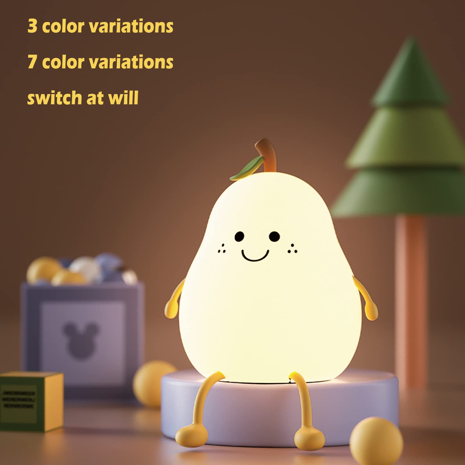 Neioaas Children's Cute Lamp,Cute Night Light, Pear Shaped Night Light, Silicone Bedside Lamp Warm Lamp 7 Color USB Charging Mini Table Lamp, Bedroom Decoration, Children's Gift Valentine's Day Gift