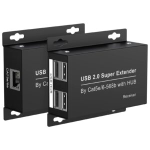 usb extender over ethernet 200ft usb2.0 hub rj45 cat5e/6 up to 480mbps with power adapter two cameras work in sync support windows macos android linux