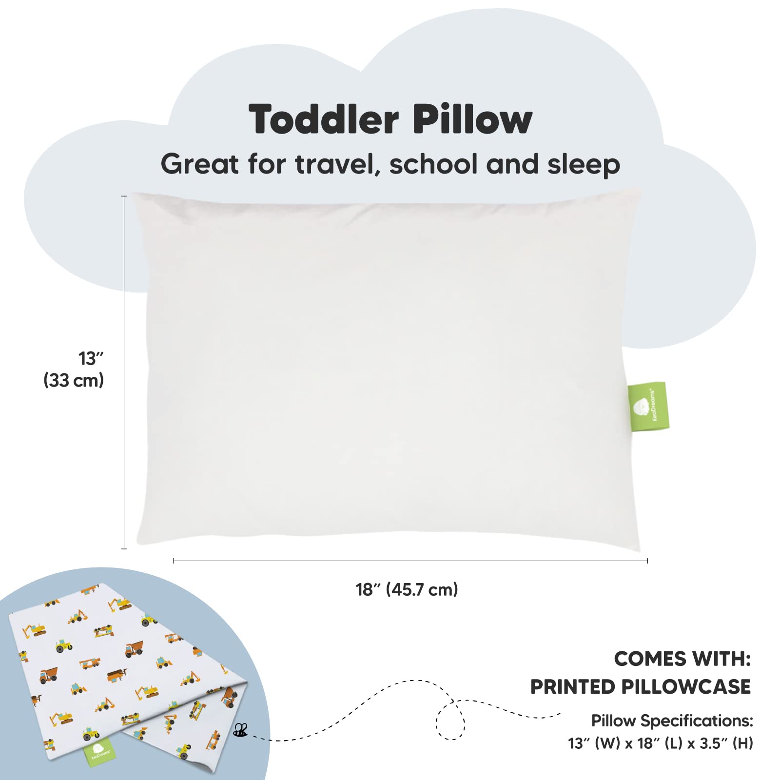 KeaBabies Toddler Pillow with Pillowcase Toddler Pillowcase for 13X18 Pillow - 13x18 My Little Dreamy Pillow - Organic Toddler Pillow Case for Boy, Kids