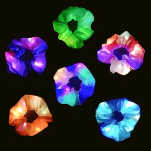 led scrunchies, 6 pcs light up scrunchies elastic glow hairbands hair scrunchies neon accessories with 3 light modes for girls women festival accessories christmas halloween party