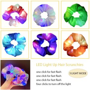 LED Scrunchies, 6 Pcs Light up Scrunchies Elastic Glow Hairbands Hair Scrunchies Neon Accessories with 3 Light Modes for Girls Women Festival Accessories Christmas Halloween Party