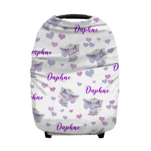 personalized elephant love heart baby car seat covers with name, custom nursing cover breastfeeding for babies, carseat canopy for girls, infant stroller cover, breathable carseats cover