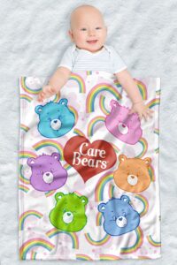 logovision care bears lightweight baby blanket, 30"x40", bear heads unisex for infants girls & boys