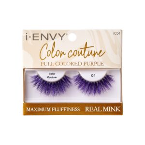 ienvy false eyelashes real mink color couture full colored lashes maximum fluffiness and volume fake eyelashes (purple)