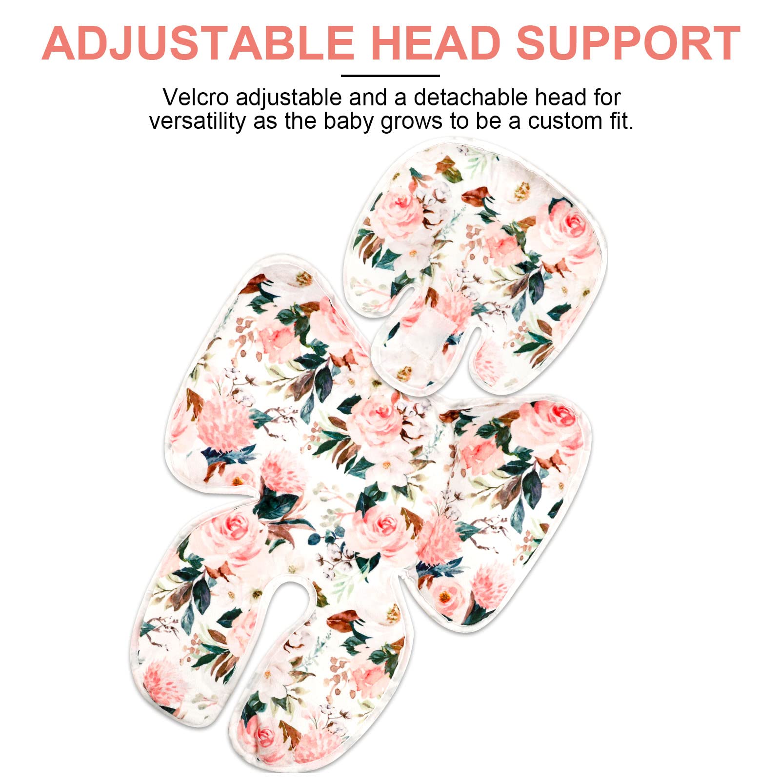 DILIMI Infant Car Seat Insert, 2-in-1 Carseat Head Support for Newborn, Soft Baby Head Support for Car Seat, Stroller, Bouncers, Pink Flower