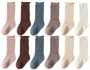 fyluoke baby knee high stockings socks girls newborn infants long socks boys toddlers ruffled socks(knee-high 6 pairs,1-3t)