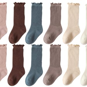 FYLuoke Baby Knee High Stockings Socks Girls Newborn Infants Long Socks Boys Toddlers Ruffled Socks(Knee-High 6 Pairs,1-3T)