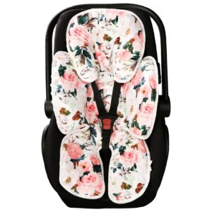 dilimi infant car seat insert, 2-in-1 carseat head support for newborn, soft baby head support for car seat, stroller, bouncers, pink flower