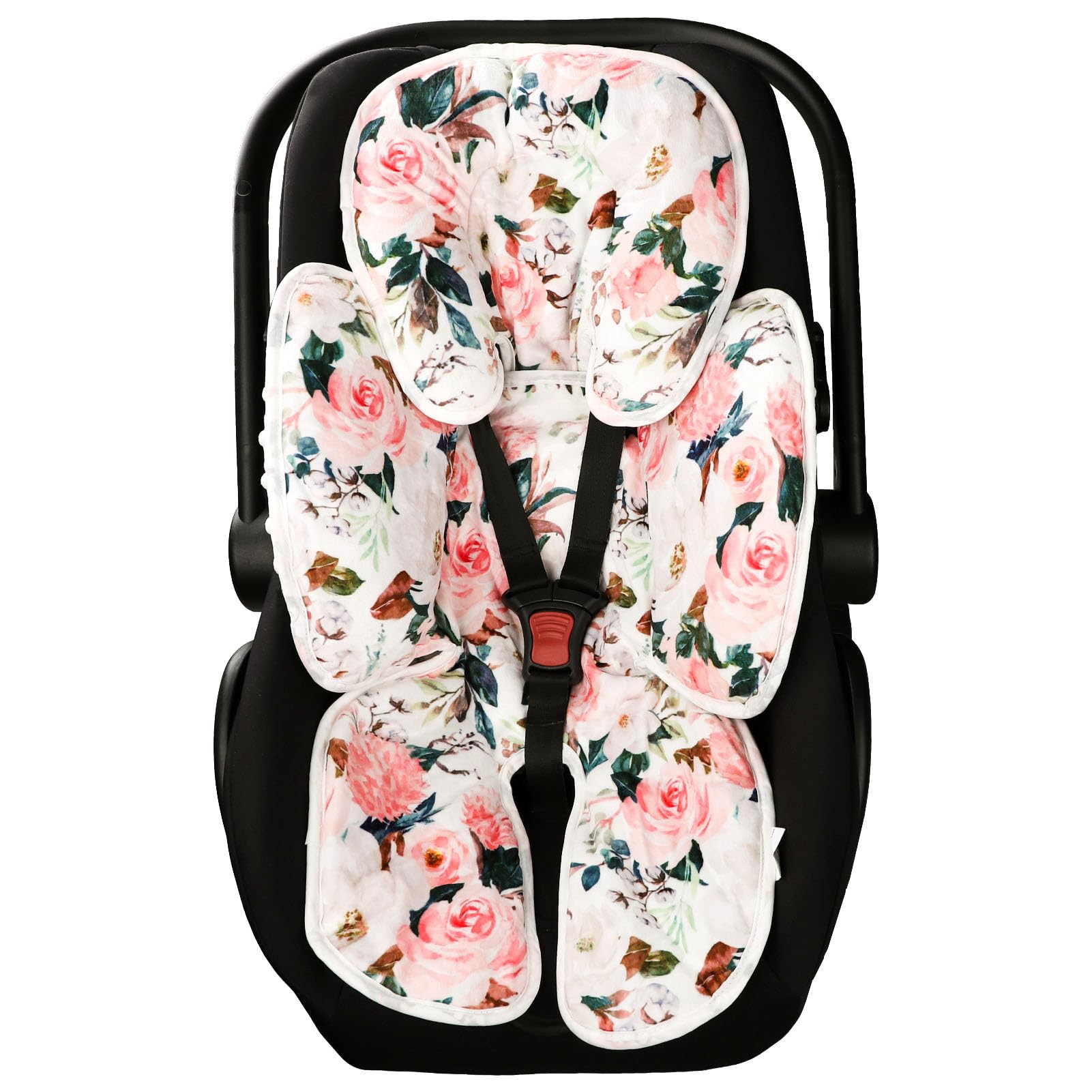 DILIMI Infant Car Seat Insert, 2-in-1 Carseat Head Support for Newborn, Soft Baby Head Support for Car Seat, Stroller, Bouncers, Pink Flower