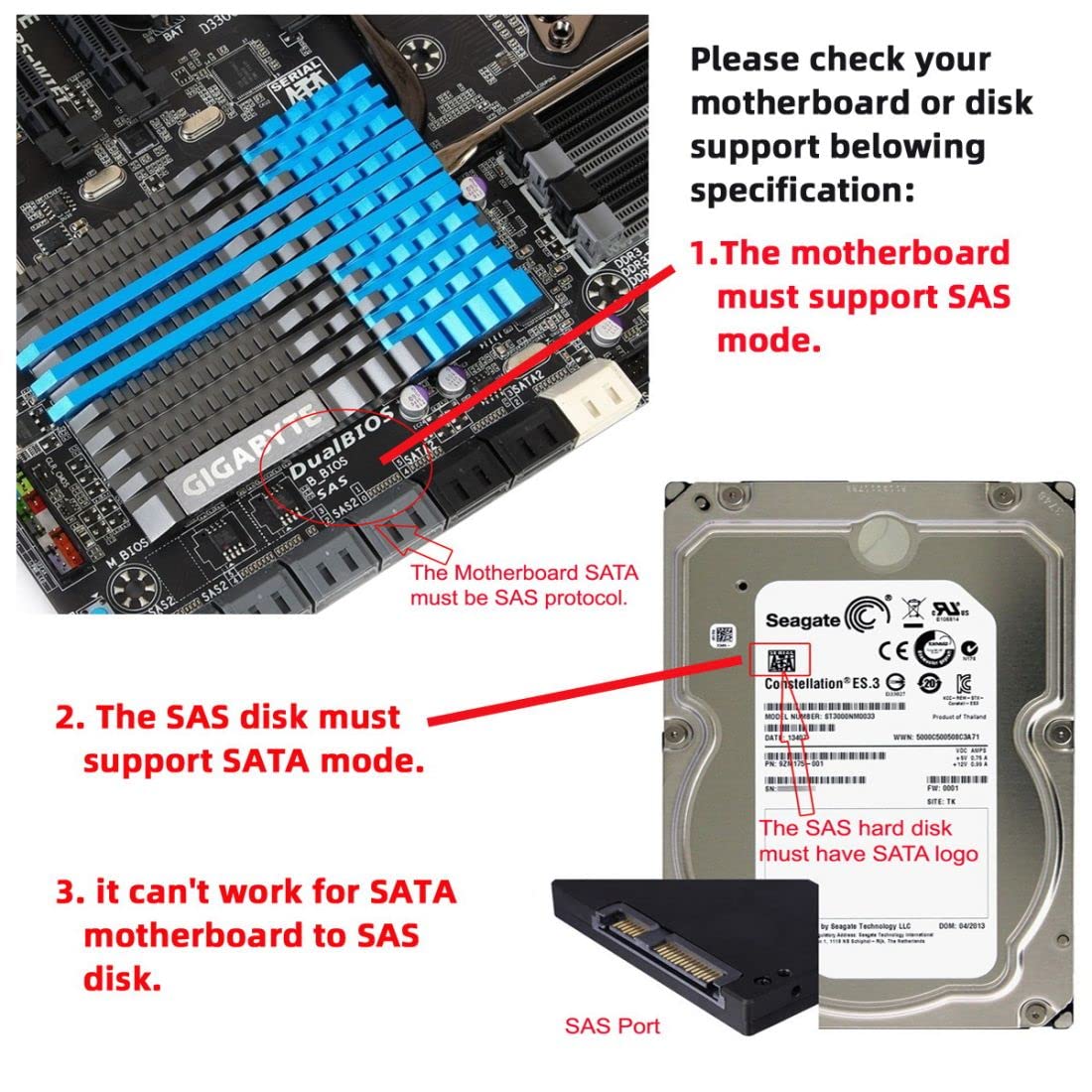 ChenYang SAS to SATA Cable,SFF-8482 SAS 29Pin to SATA 22Pin Hard Disk Drive Raid Extension Cable