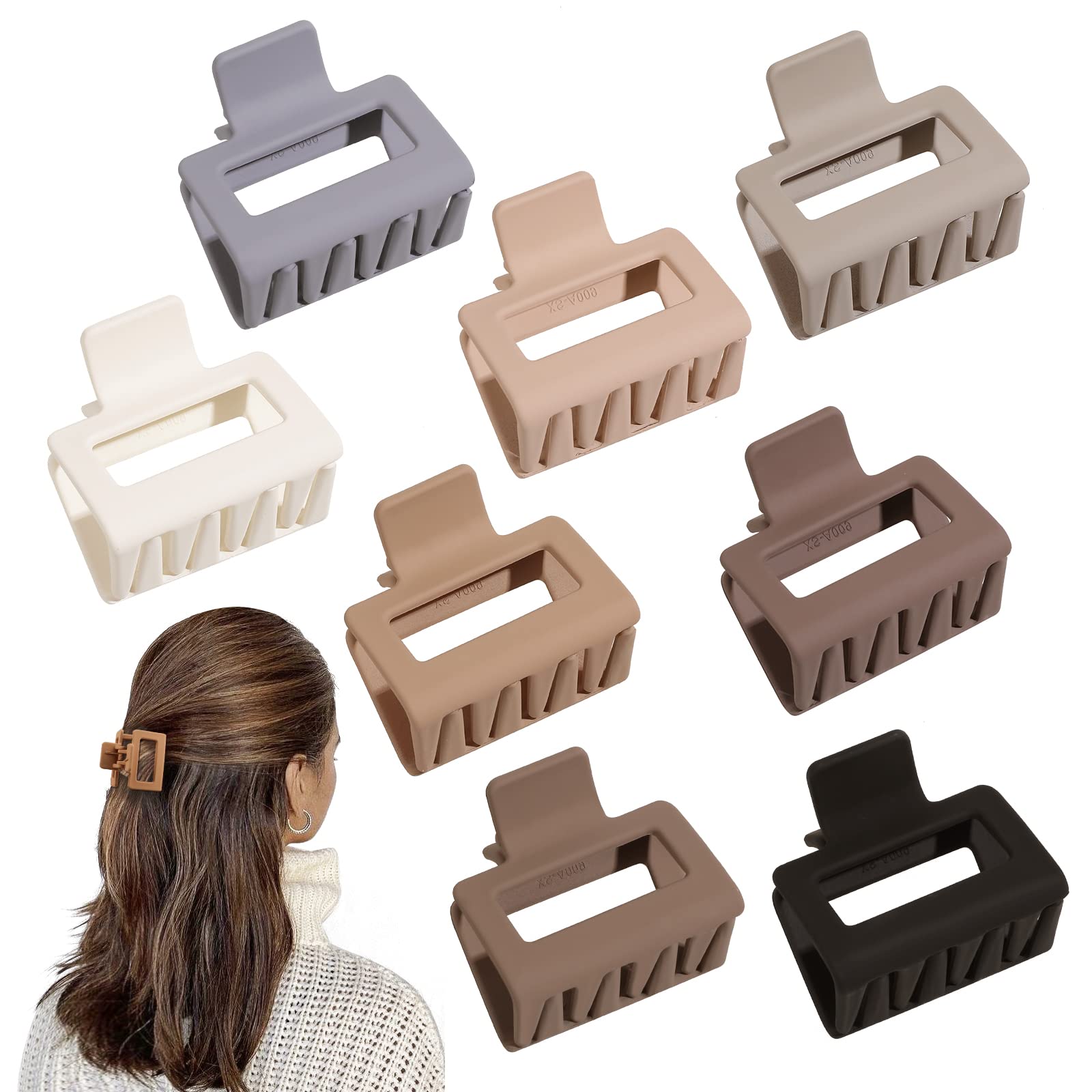 Women's Hair Accessories - Matte Square and Rectangle Medium & Small Claw Clips for Thick, Thin or Long Hair, Strong Hold, Non-Slip Styling