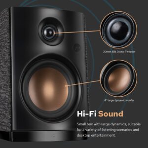 HiVi-Swans OS-10 HiFi Stereo Speakers, Bluetooth 5.0 Active Computer Bookshelf Speakers - 4'' Dynamic Woofer, Powered Desk Speakers 62w RMS with Touch Control for PC/Phone/TV/Monitor (Pair)