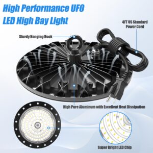 2 Pack 300W UFO LED High Bay Light, 30000LM LED High Bay Light Fixture with 110V US Plug, 6500K Daylight White Commercial Warehouse Area Light for Wet Location Area, Workshop, Warehouse, Garage