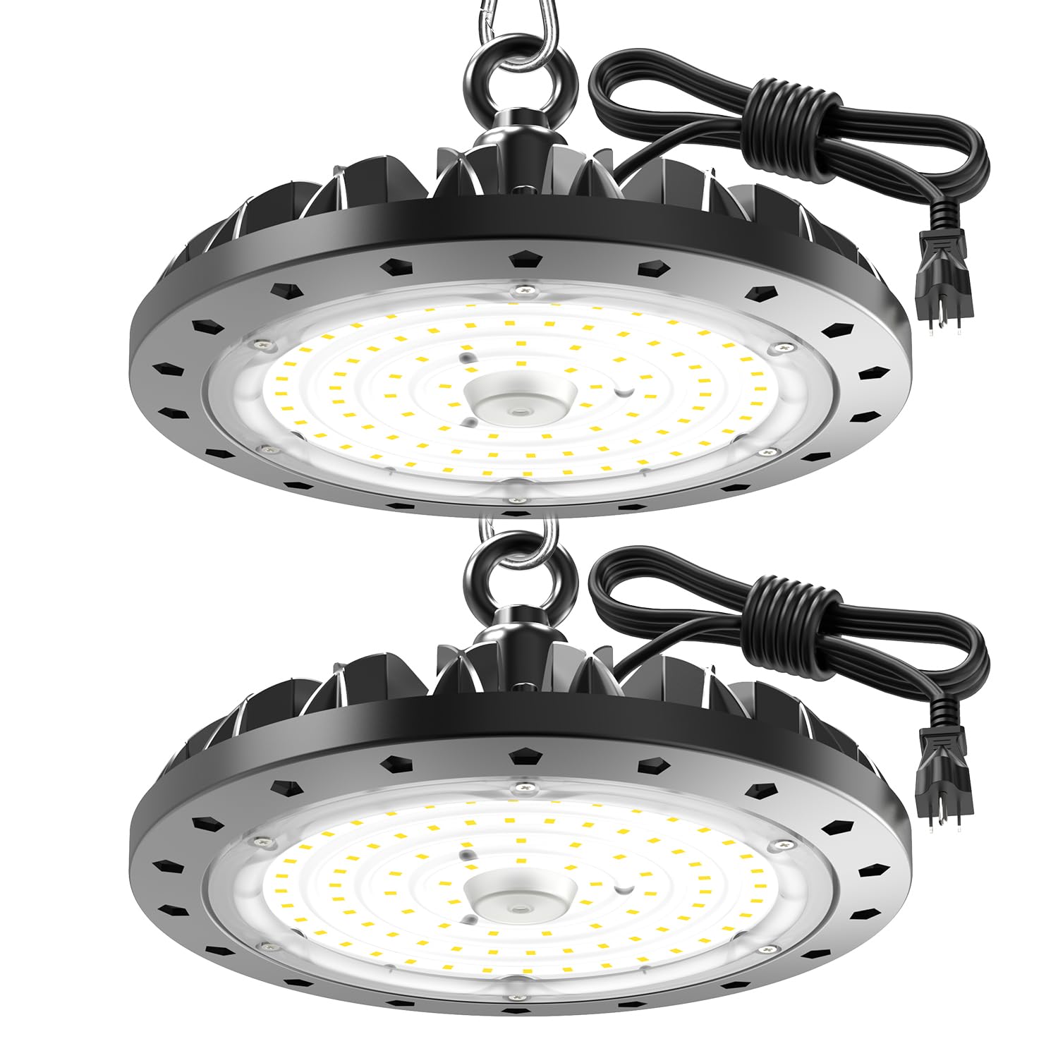 2 Pack 300W UFO LED High Bay Light, 30000LM LED High Bay Light Fixture with 110V US Plug, 6500K Daylight White Commercial Warehouse Area Light for Wet Location Area, Workshop, Warehouse, Garage