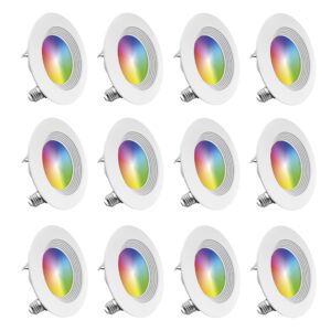 infibrite 4 inch smart recessed light, color changing and tunable white, wifi retrofit led downlight e26 base, no hub, works with alexa and google, dimmable, 810lm, cri90, rgbcw, wet rated (12 pack)