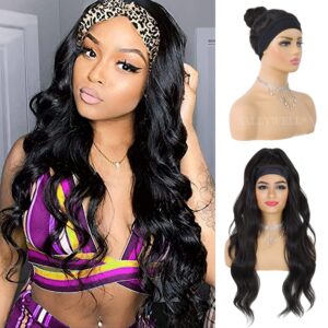 sallywell long wavy headband wig for black women synthetic headband wigs 180% density body wave headband wig full ends glueless headband wigs heat resistant 24 inch