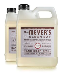 mrs. meyer's clean day hand soap refill, made with essential oils, biodegradable formula, lavender, 33 fl. oz - pack of 2