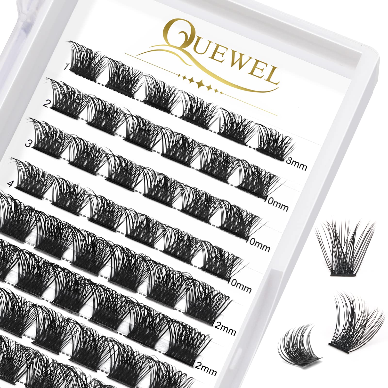 QUEWEL Cluster Lashes 72 Pcs Wide Stem Individual Lashes C/D Curl 8-16mm Length + Lash Bond And Seal, Lash Cluster Glue For DIY Eyelash Extensions