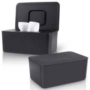 2 pack leqxgo baby wipes dispenser, wipes dispenser baby wipes case, baby wipe holder for fresh wipes, non-slip wipes case, wipe container with sealing design lid (black and black)