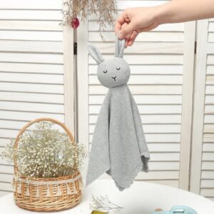 LAWKUL Baby Lovie Knit Newborn Babies Security Blankets Bunny Lovey Cuddly Comforter Safe Loveys for Infant Boy Girl Grey