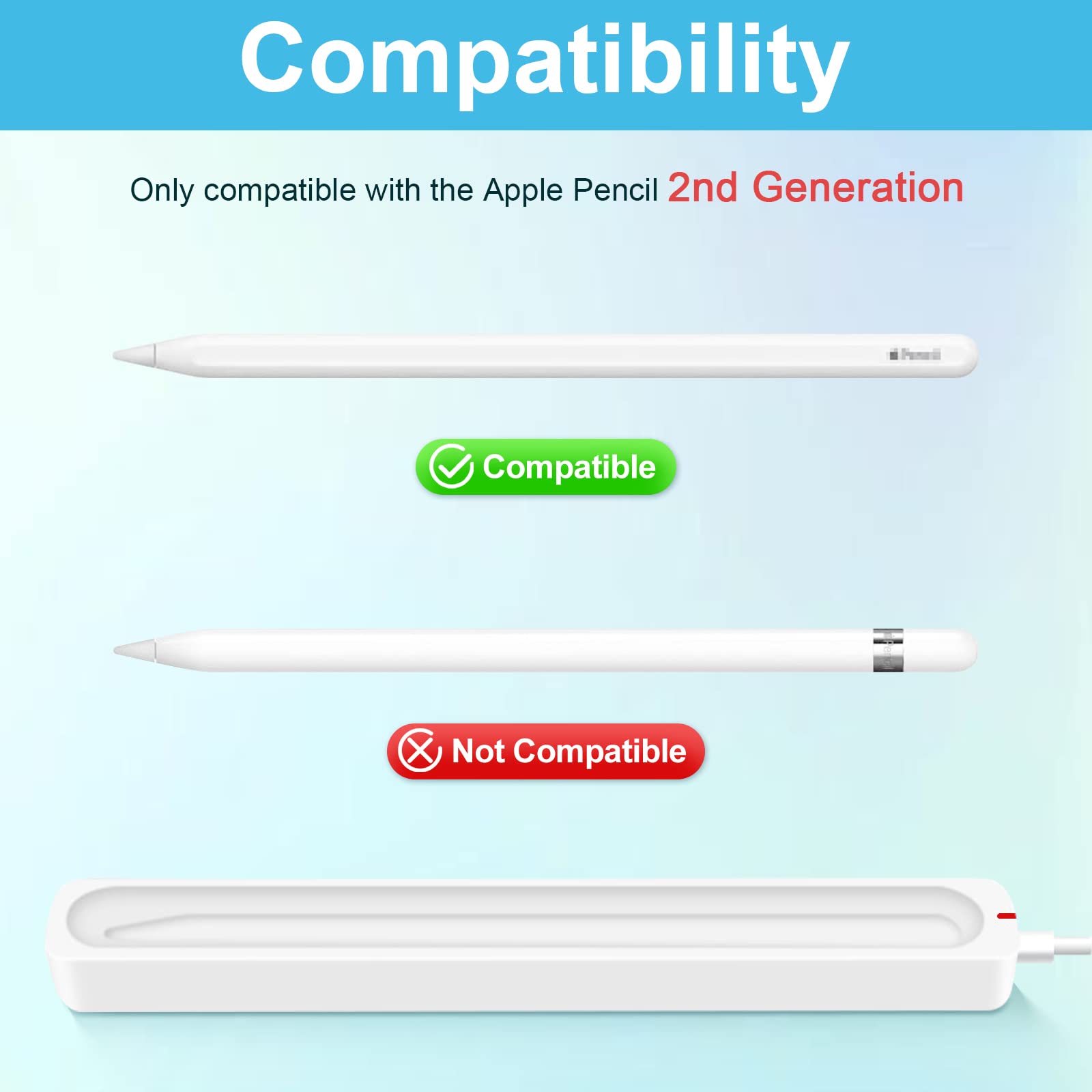 Charging Case Compatible with Apple Pencil 2nd Generation Only, Magnetic Charging Stand for Ipad Pen 2nd Gen with USB Cable, LED Indicator Light, Anti-Silp Base (White)