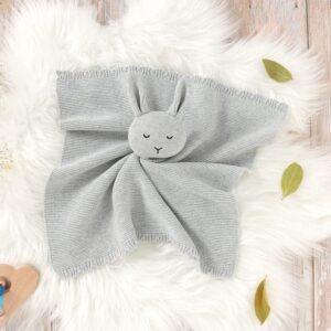 LAWKUL Baby Lovie Knit Newborn Babies Security Blankets Bunny Lovey Cuddly Comforter Safe Loveys for Infant Boy Girl Grey