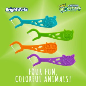 BrightWorks Kids’ Mixed Berry Dental Flossers [180 Floss Picks], plant-based handles, Colorful Animals add Fun to Support Healthy Habits, Easy-Grip Handle, Fluoride-Coated Floss. 60 count (Pack of 3)