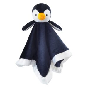 doindute baby black penguin soft stuffed animal security blanket, plush penguin character lovey blanket, baby shower/nursery gift, newborn infant toddler snuggle blankie for boys girls, 13 inches