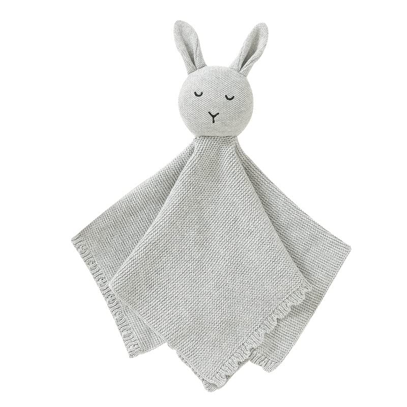 LAWKUL Baby Lovie Knit Newborn Babies Security Blankets Bunny Lovey Cuddly Comforter Safe Loveys for Infant Boy Girl Grey