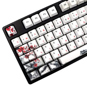 jsjt plum blossom keycaps 135 keys japanese keycaps pbt custom keycap set cherry profile key caps for us/iso layout cherry mx switch 64 68 87 96 108 gaming mechanical keyboard(6.25u/7u spacebar)