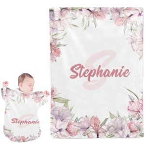 lesoon customized baby blankets with name - personalized boho floral blankets for girls and boys - custom toddler blanket baby gifts for newborns and kids - pink floral design