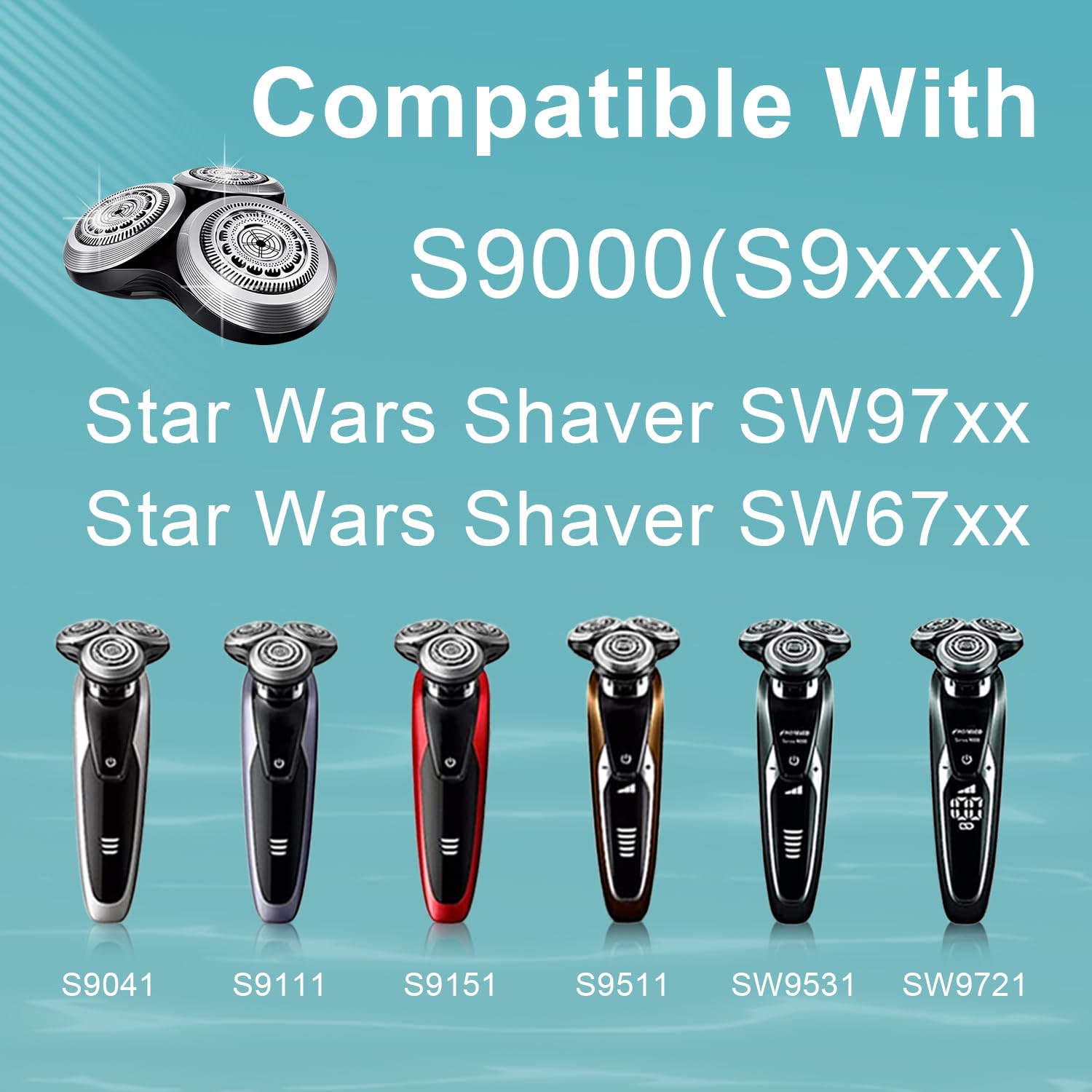 SH90 Replacement Rotary Heads for Philips Norelco Shavers Series 9000, New Version of Metal Wheel Buckle and Upgrade Double-Layer Precision Blades