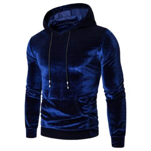 maiyifu-gj men's velvet velour slim fit hoodies long sleeve drawstring pullover hoodie lightweight warm hooded sweatshirt (dark blue,3x-large)