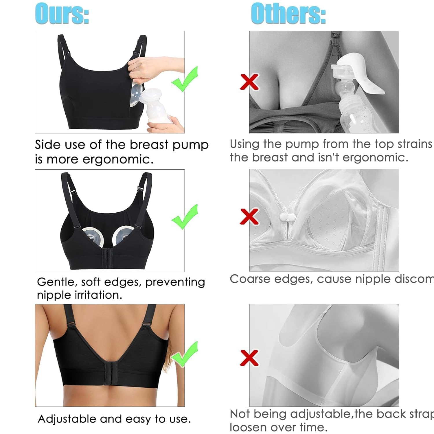 Hands Free Pumping Bra Hands-Free Breast Pump Bra Nursing Bras for Pumping Adjustable Breast-Pumps Holding and Nursing Bra (Black, Large)