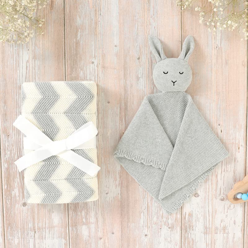 LAWKUL Baby Lovie Knit Newborn Babies Security Blankets Bunny Lovey Cuddly Comforter Safe Loveys for Infant Boy Girl Grey