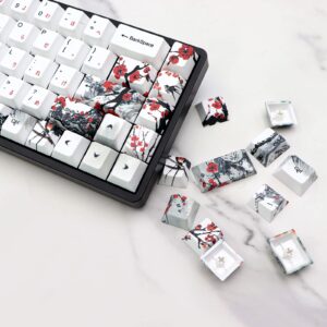 JSJT Plum Blossom Keycaps 135 Keys Japanese Keycaps PBT Custom Keycap Set Cherry Profile Key Caps for US/ISO Layout Cherry MX Switch 64 68 87 96 108 Gaming Mechanical Keyboard(6.25u/7u Spacebar)