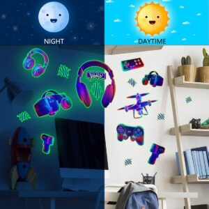 Prabahdak Gaming Wall Decals Glow in The Dark Game Wall Stickers Boy Gamer Video Game Controller Wall Decor for Boys Room Kids Bedroom Home Playroom Decoration