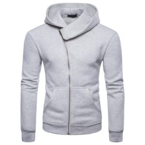 maiyifu-gj men's diagonal zipper hooded sweatshirts lightweight fleece slim fit hoodies long sleeve casual hip hop hoodie (light grey,medium)