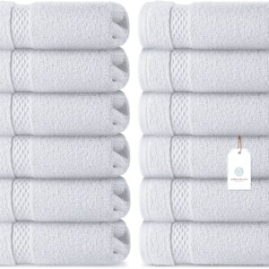 White Classic 2 Luxury White Bath Mats 22 x 34 and 12 Luxury White Washcloths 13 x 13 | Cotton, Highly Absorbent and Quick Dry for Hotels, Spa and Bathroom