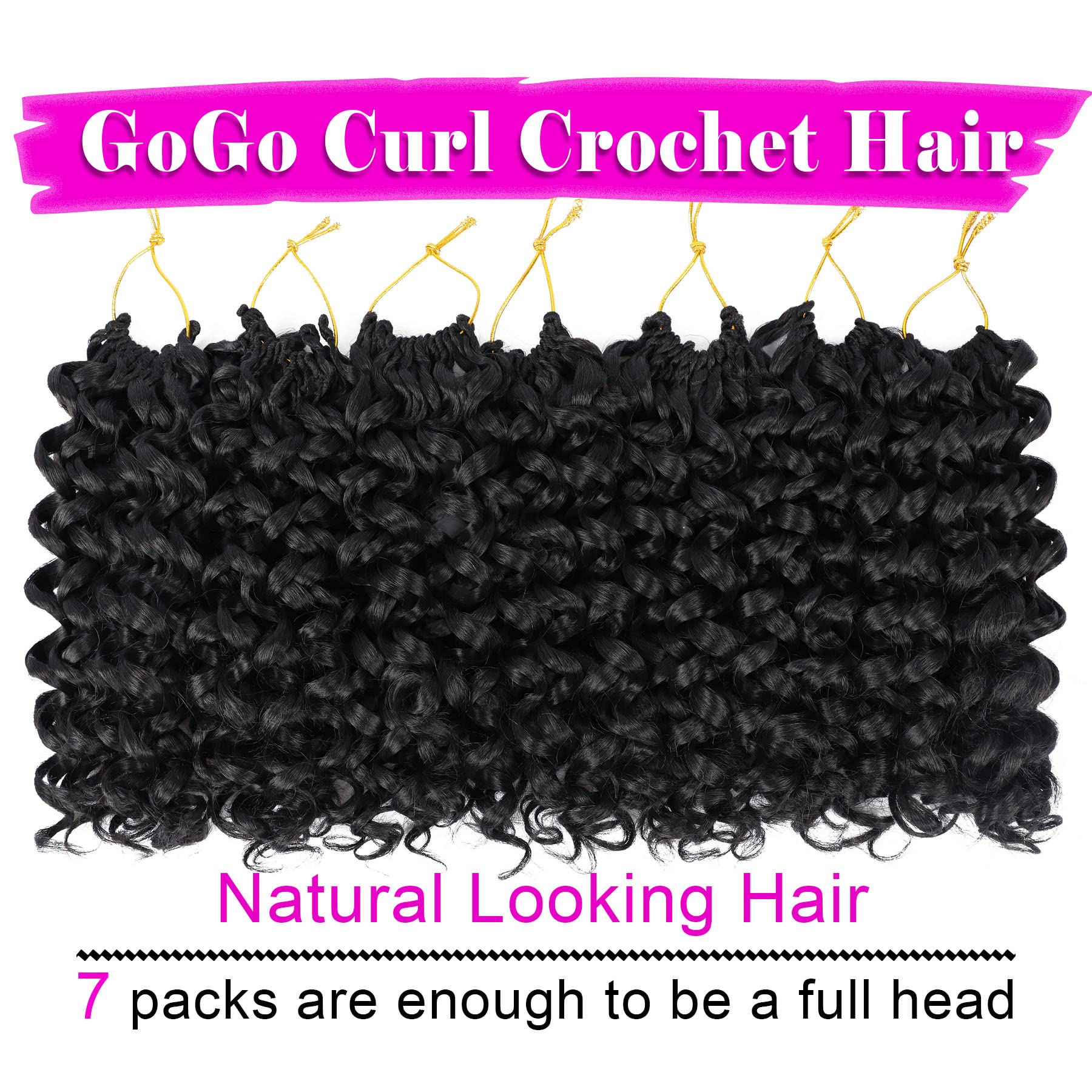 7 Packs GoGo Curl Crochet Hair 10 Inch Short Curly Crochet Hair for Women Water Wave Beach Curl Deep Twist Crochet Braids Synthetic Braiding Hair Extensions(10 Inch, 1B)