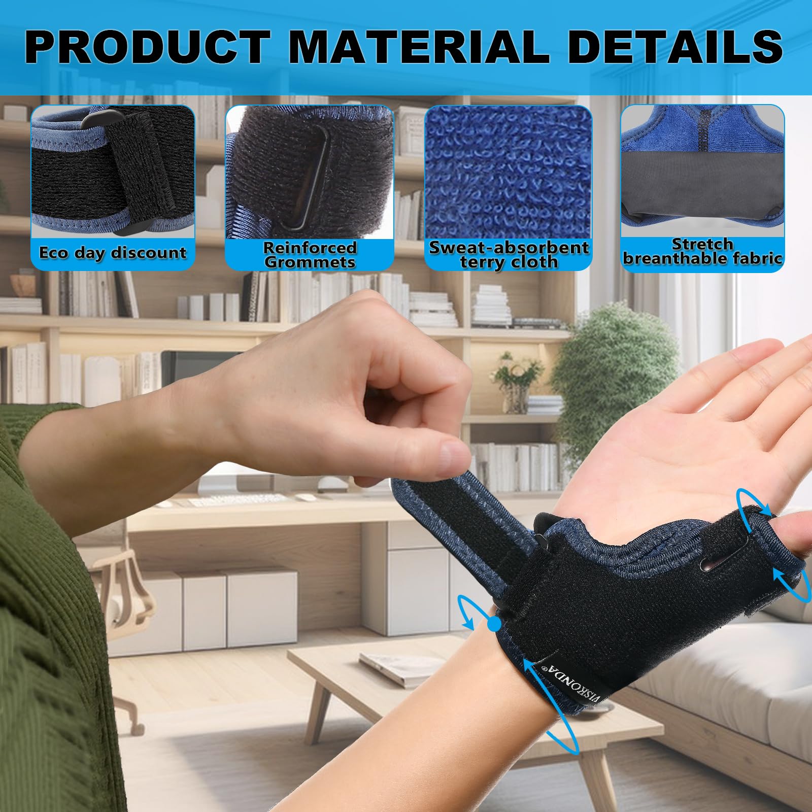 VISKONDA Thumb Brace - Thumb Spica Splint - CMC Joint Thumb Support Brace for Pain Relief,Arthritis,De Quervain's Tendonitis,Sprains,Strains,Trigger Thumb Immobilizer,Left or Right Hands(Medium)