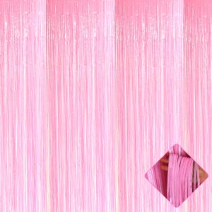 4 pack 3.2ft x 8.2ft pink foil fringe curtain backdrop, metallic tinsel foil fringe streamers curtains background for photo booth, birthday, wedding, halloween, christmas party decoration