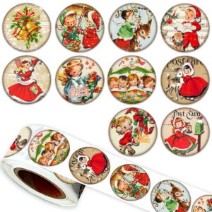 vintage christmas stickers-500pcs traditional christmas round labels 1 inch vintage style merry christmas stickers for kids