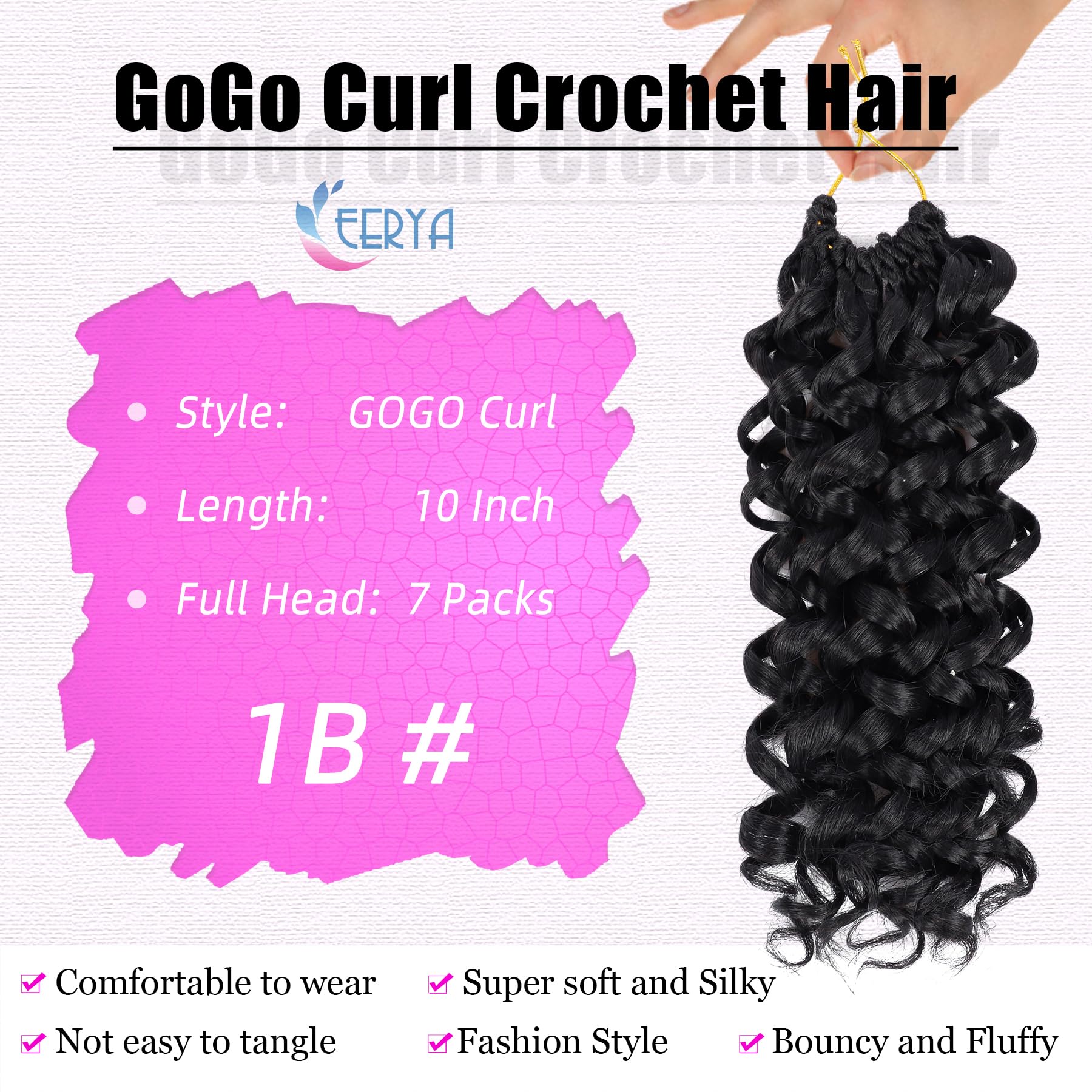 7 Packs GoGo Curl Crochet Hair 10 Inch Short Curly Crochet Hair for Women Water Wave Beach Curl Deep Twist Crochet Braids Synthetic Braiding Hair Extensions(10 Inch, 1B)