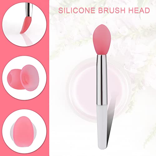 Silicone Lip Brushes with Covers, 10pcs Lip Brushes for Lipsticks and 10pcs Covers, Reusable Lip Applicators Silicone with Cap for Lip Gloss & Balm Eyeshadow Makeup (2 Colors)