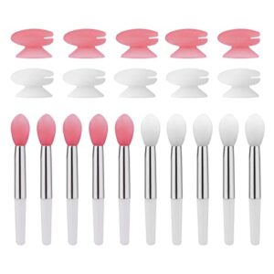 silicone lip brushes with covers, 10pcs lip brushes for lipsticks and 10pcs covers, reusable lip applicators silicone with cap for lip gloss & balm eyeshadow makeup (2 colors)