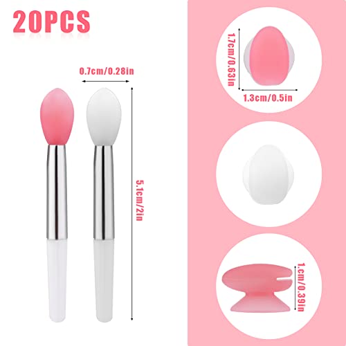 Silicone Lip Brushes with Covers, 10pcs Lip Brushes for Lipsticks and 10pcs Covers, Reusable Lip Applicators Silicone with Cap for Lip Gloss & Balm Eyeshadow Makeup (2 Colors)