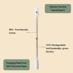 Bamboo Cotton Swabs - 1000 Count - Pointed & Spiral Heads- 100% Biodegradable Cotton Buds | Natural & Sustainable Makeup Remover | Organic Cotton Heads | FSC Certified and PETA Approved.