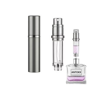 antokx travel perfume bottle refillable atomizer - 5ml perfume atomiser, pocket perfume dispenser, scent pump case, leakproof portable perfume sprayer for women and men (gray)