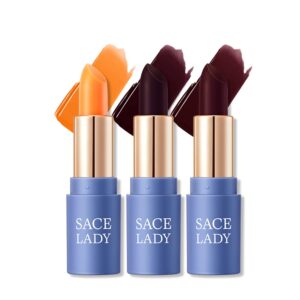 sace lady 3 colors moisturized tinted lip balm set, sace lady long lasting color changing lipstick kit for dry lips, hydrating waterproof lip make up, 3pcs*0.14oz